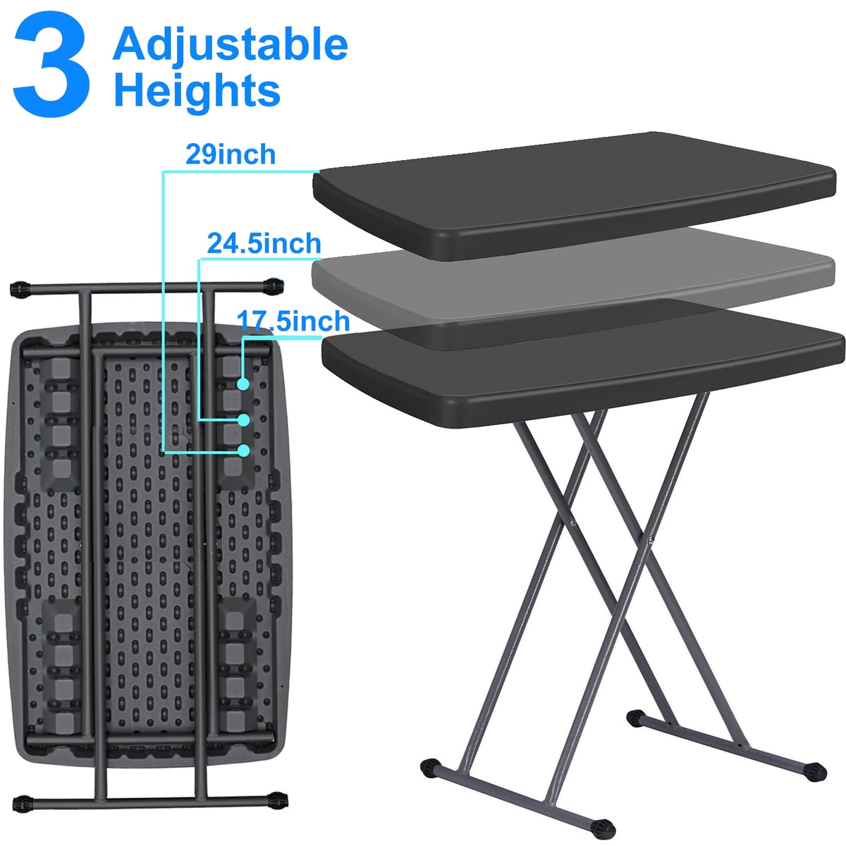 Musment 30 inch Personal Folding Table Adjustable Resin TV Tray Table ...